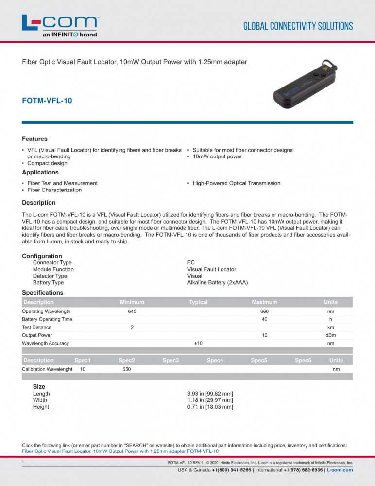 L-com FOTM-VFL-10 datasheet page 1