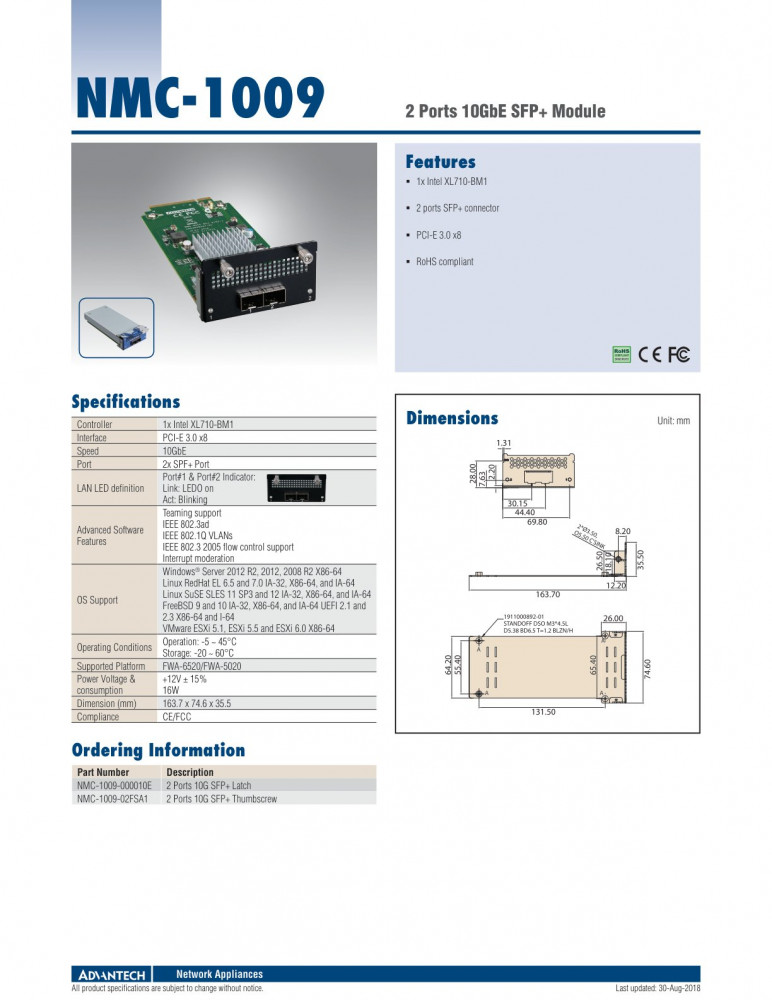 ADVANTECH NMC-1009 product documentation page