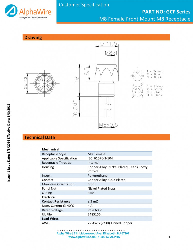 Alpha Wire 312GCF NC404 technical drawing page 1