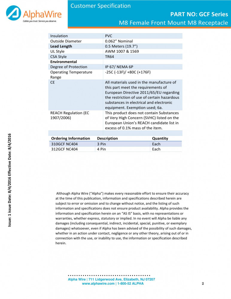 Alpha Wire 312GCF NC404 technical drawing page 2