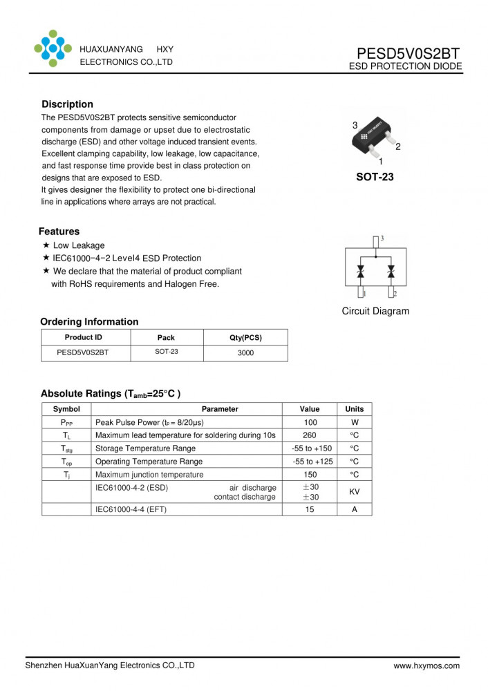 PESD5V0S2BT technical document page 1