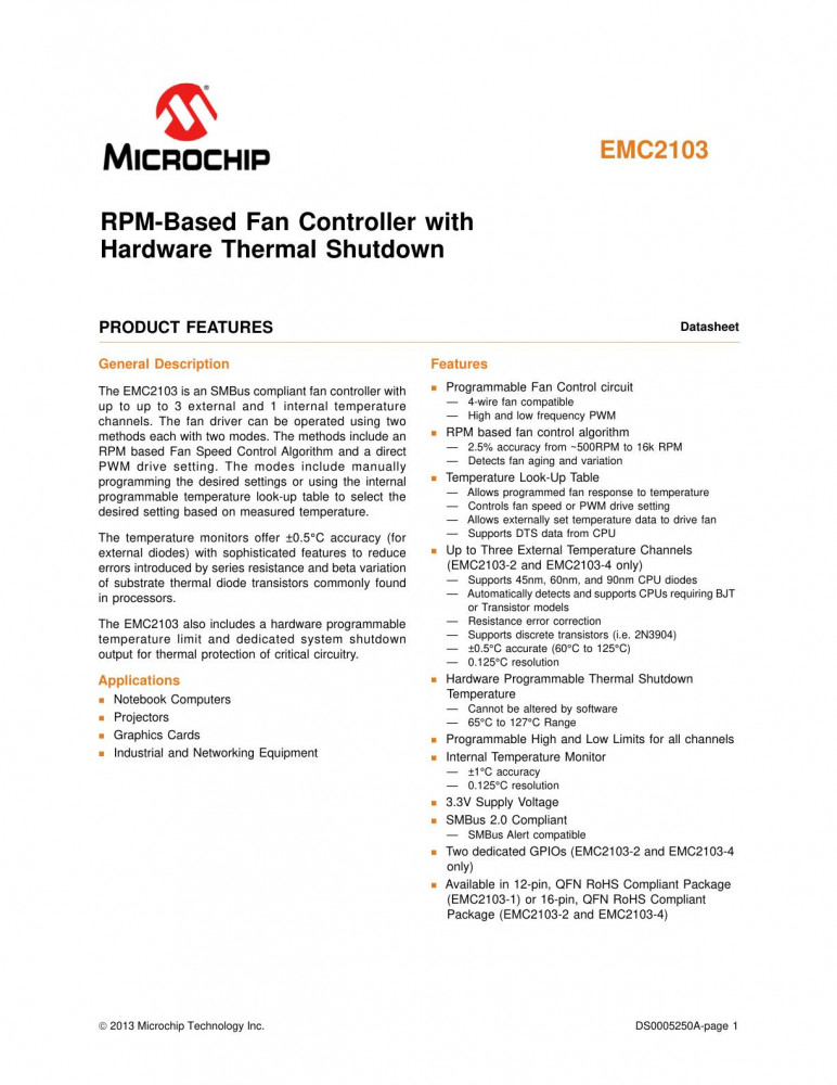 EMC2103 datasheet page 1