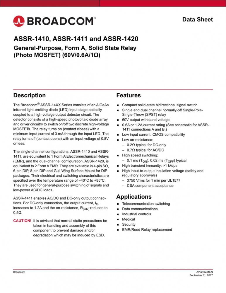 ASSR-1411 datasheet page 1