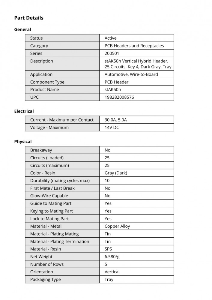 Technical document image 2 for MOLEX 2005011254