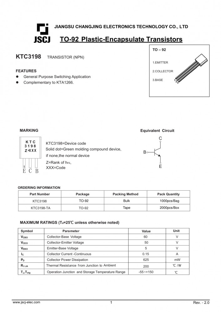 KTC3198 datasheet page 1