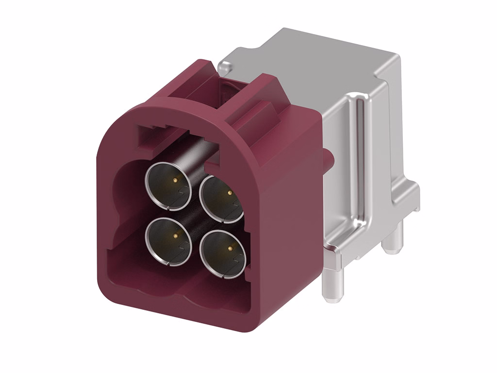 High-Speed FAKRA Mini (HFM) Quad Header, 2x2, Right-Angle, Through Hole, Key D, Claret Violet, 50 Ohms for sale