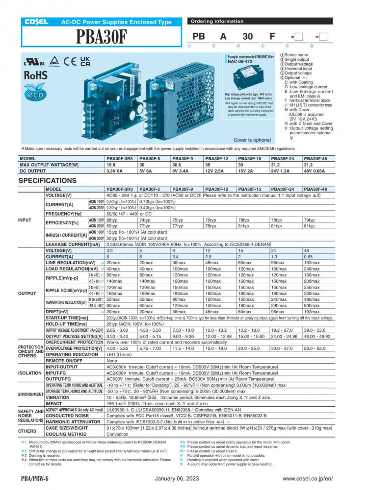 Cosel PBA series datasheet page 6