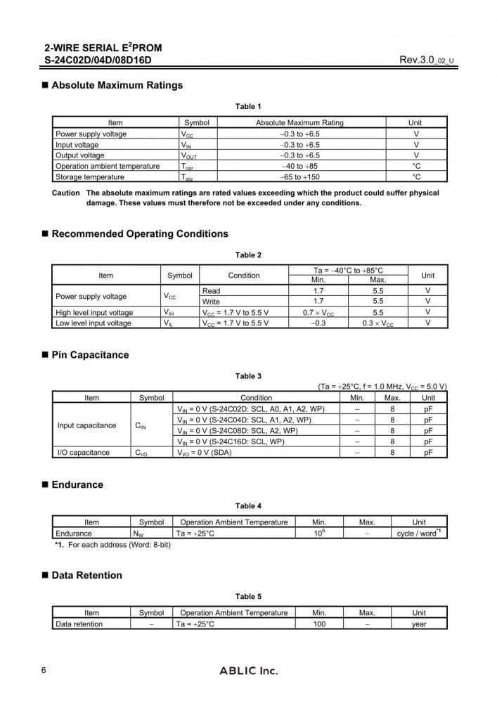 ABLIC S-24C16D datasheet page 6