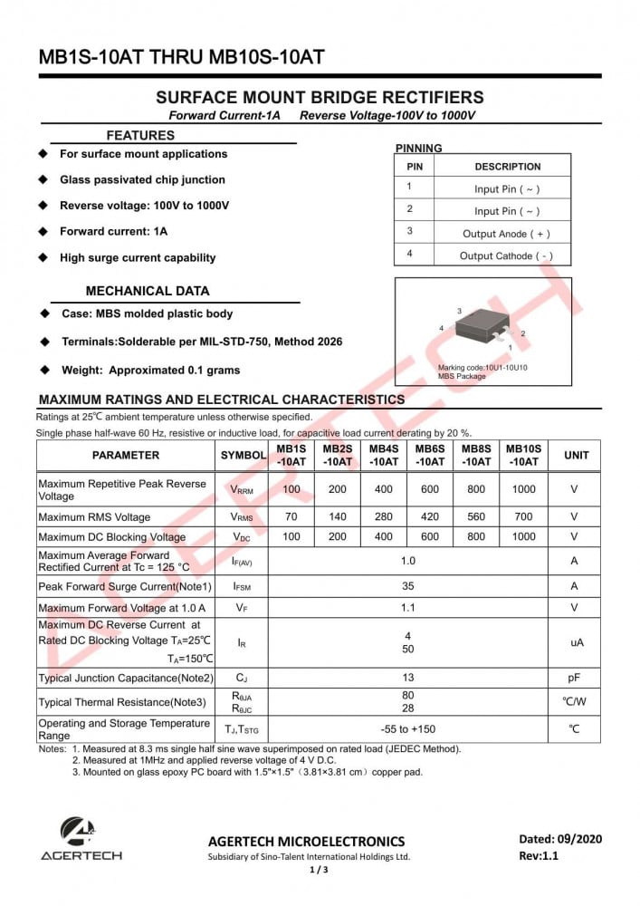 MB6S-10AT datasheet page 1