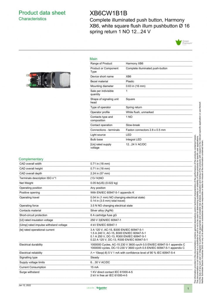 XB6CW1B1B product documentation page 1