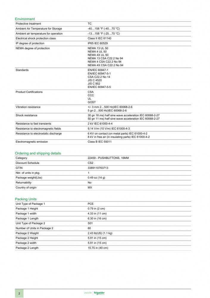XB6CW1B1B product documentation page 2