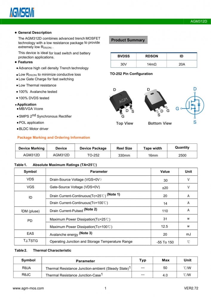 AGM312D datasheet page 1