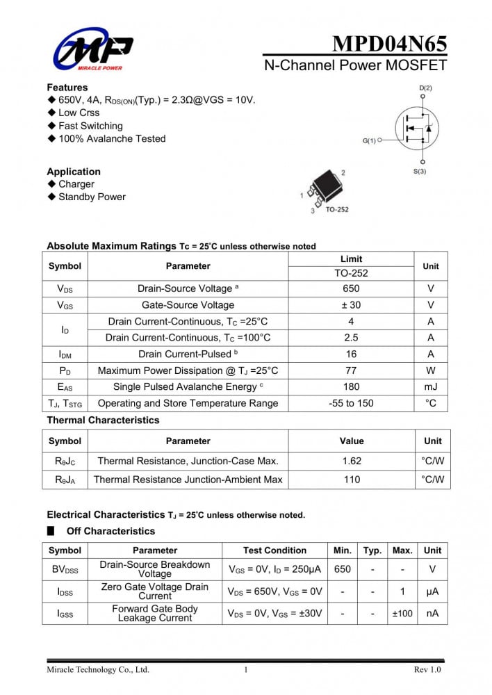 MPD04N65 datasheet page 1