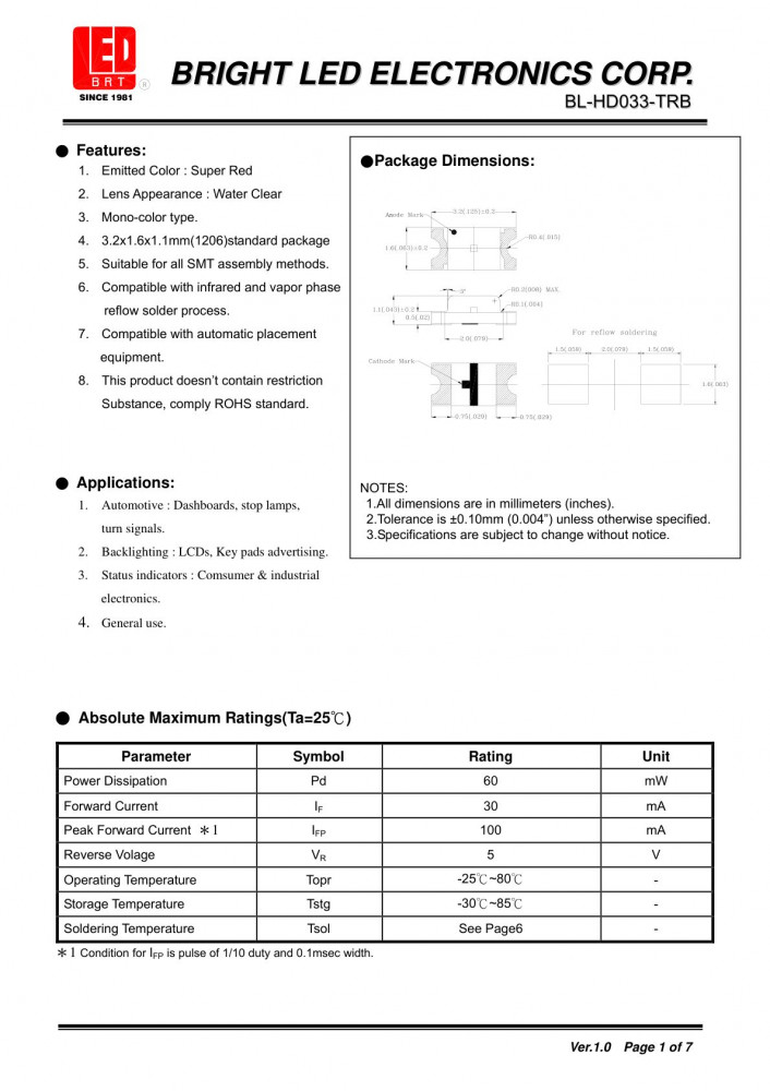 BL-HD033-TRB datasheet page 1