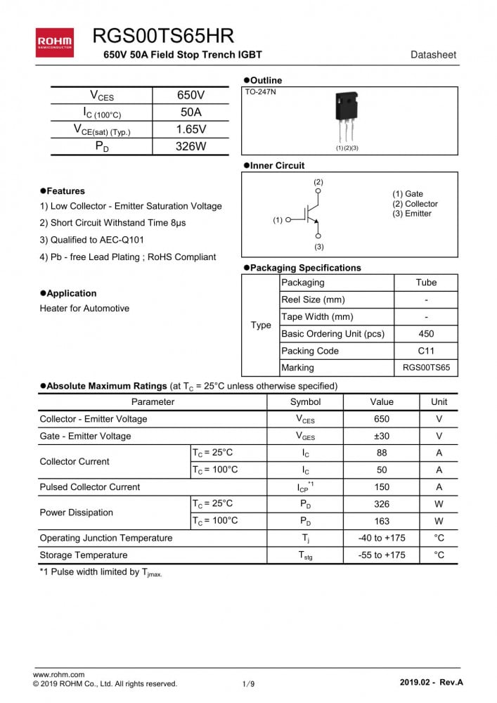 RGS00TS65HRC11 datasheet page 1