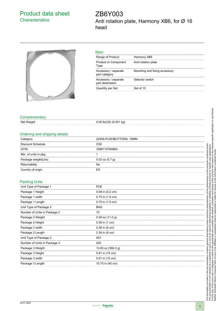 ZB6Y003 technical document page 1