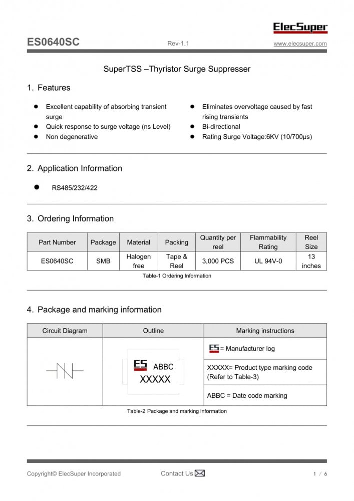 ES0640SC datasheet page 1