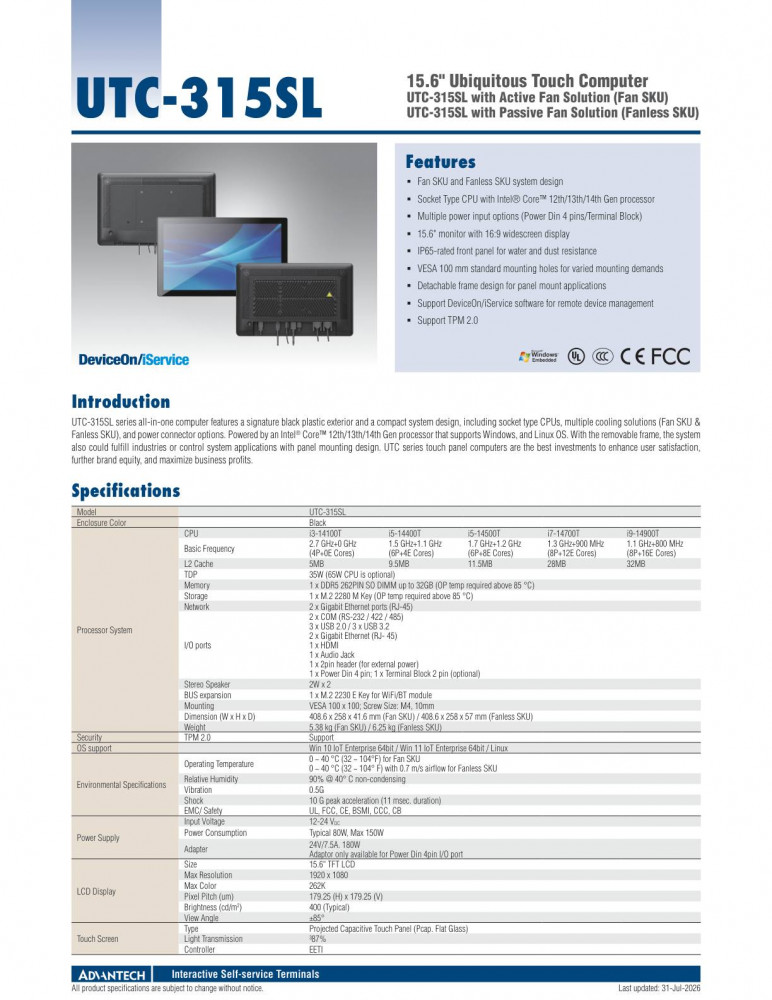 UTC-315SL technical document page 1