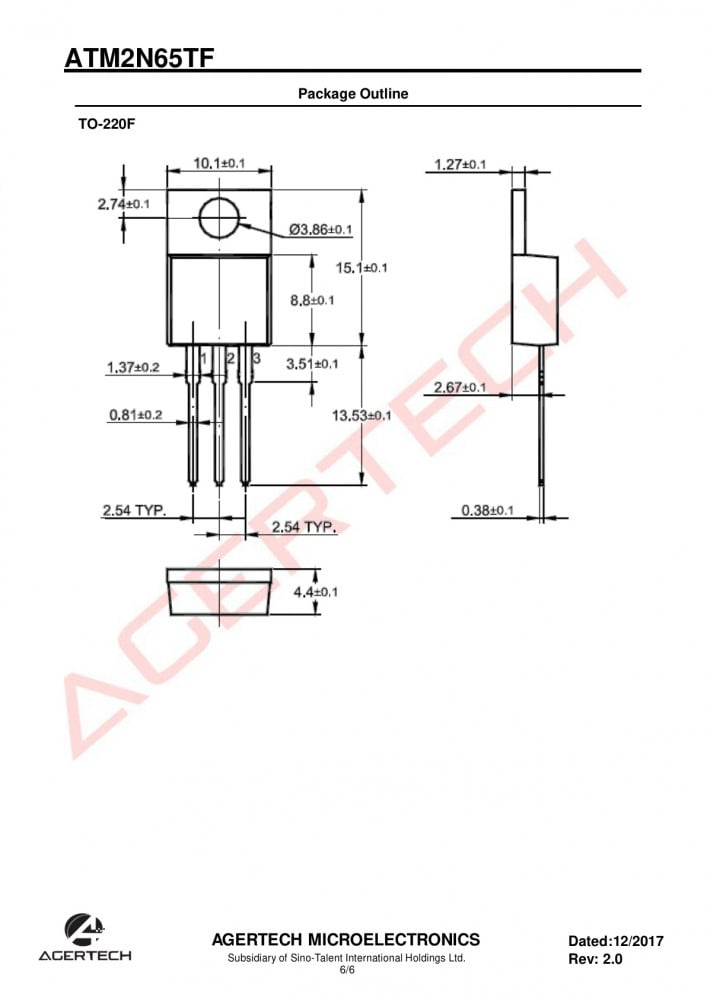 ATM2N65TF TO-220F package outline