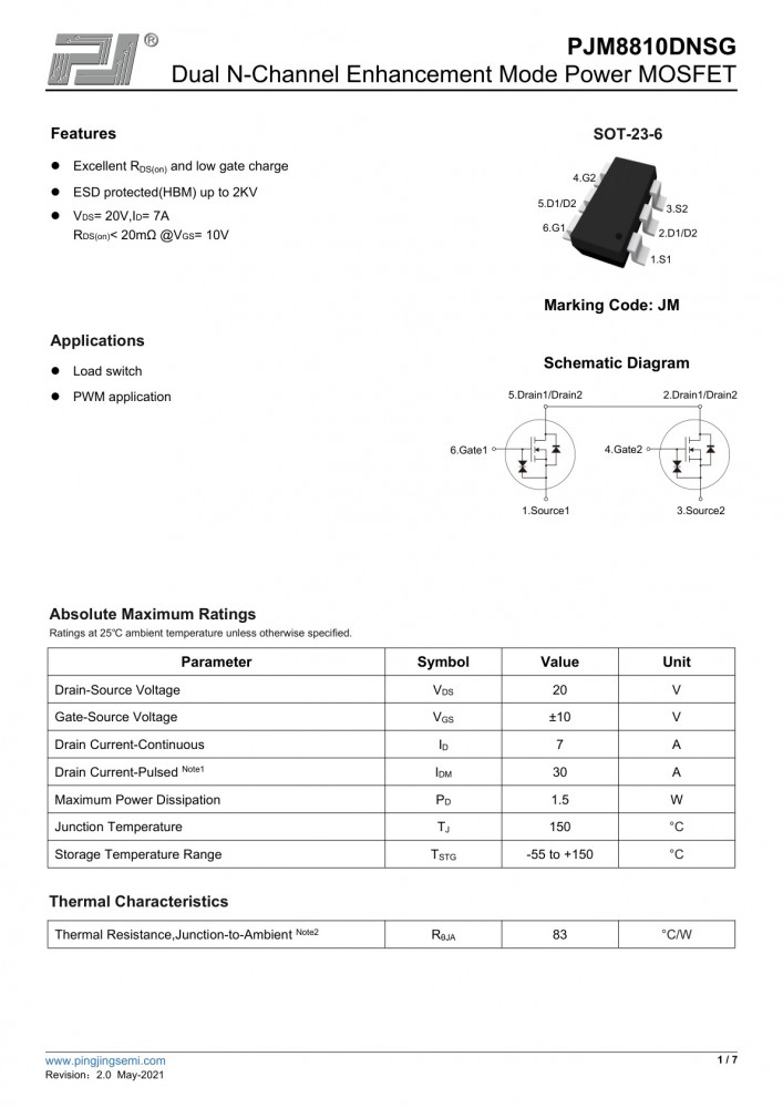 PJM8810DNSG datasheet page 1