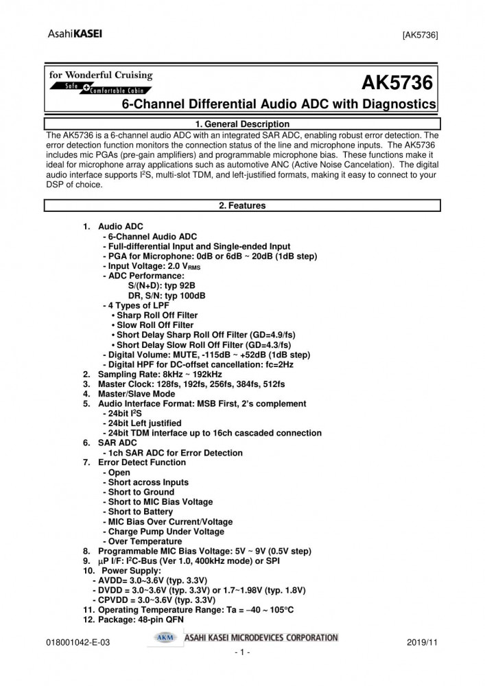 AK5736 technical document page 1