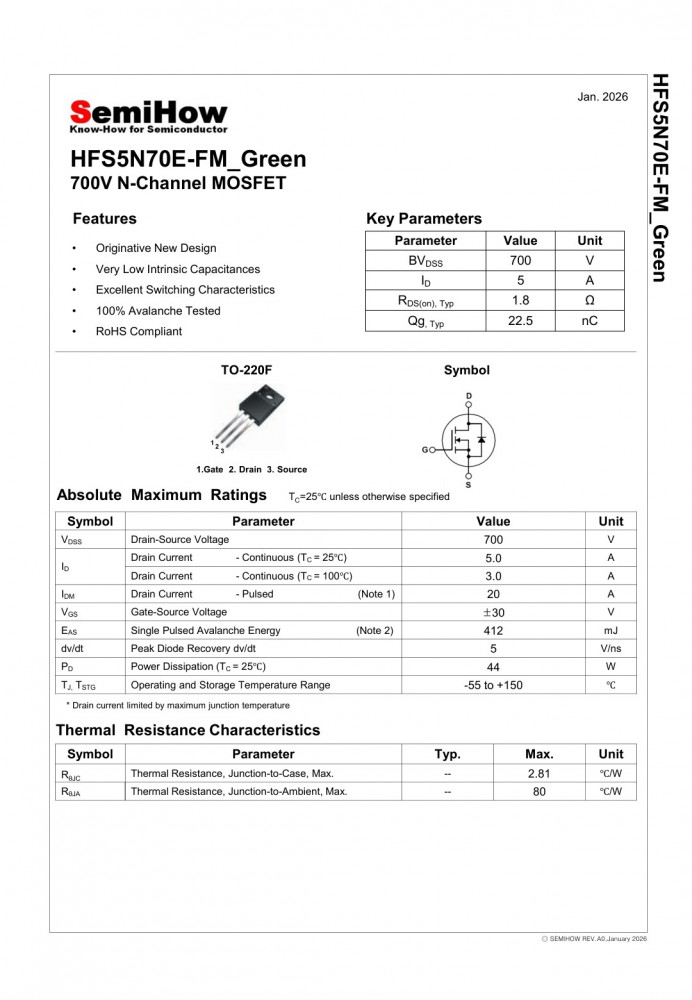 HFS5N70E datasheet page 1