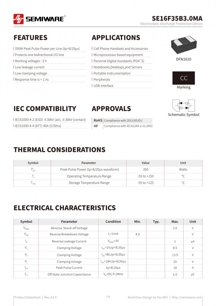 SE16F35B3.0MA technical document page 1