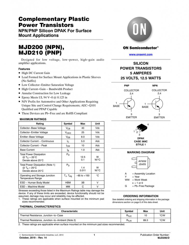 MJD210RLG datasheet page 1