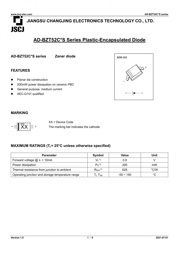 AD-BZT52C3V9S datasheet page 1
