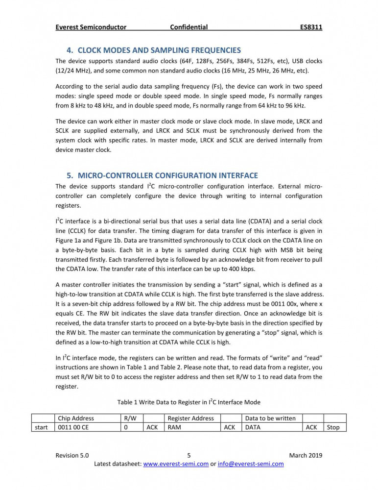ES8311 datasheet page 5