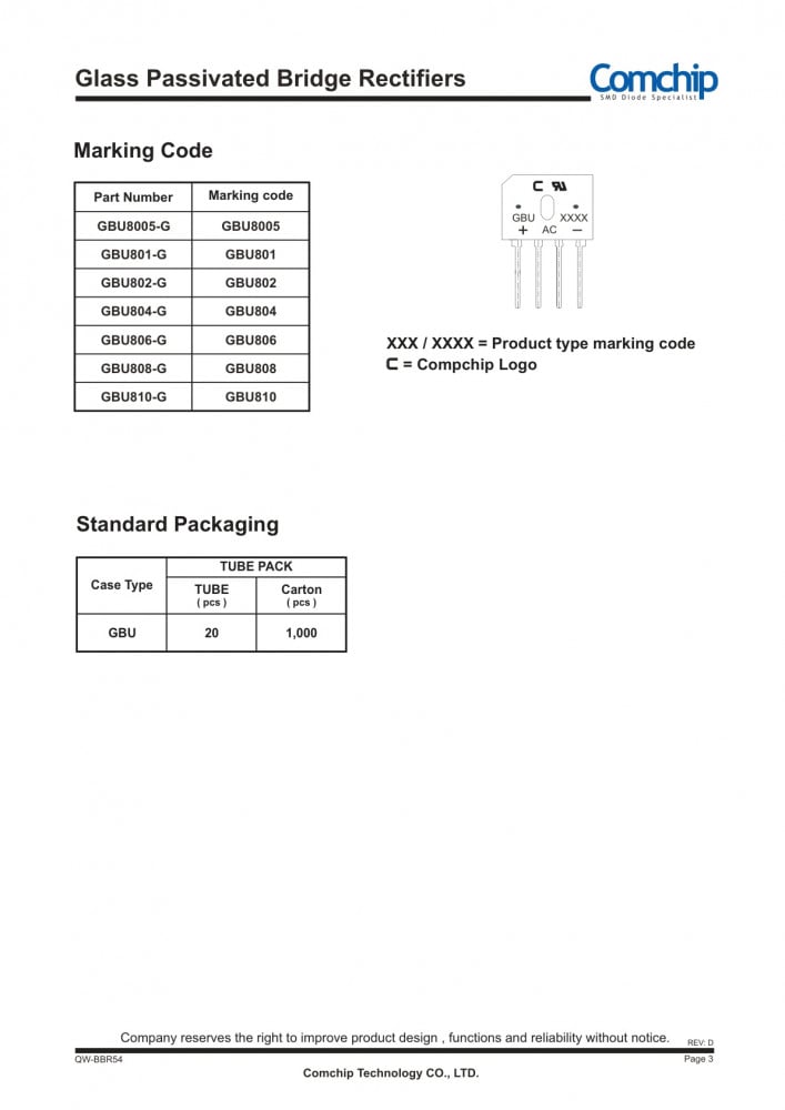 Comchip GBU8005-G datasheet page 3