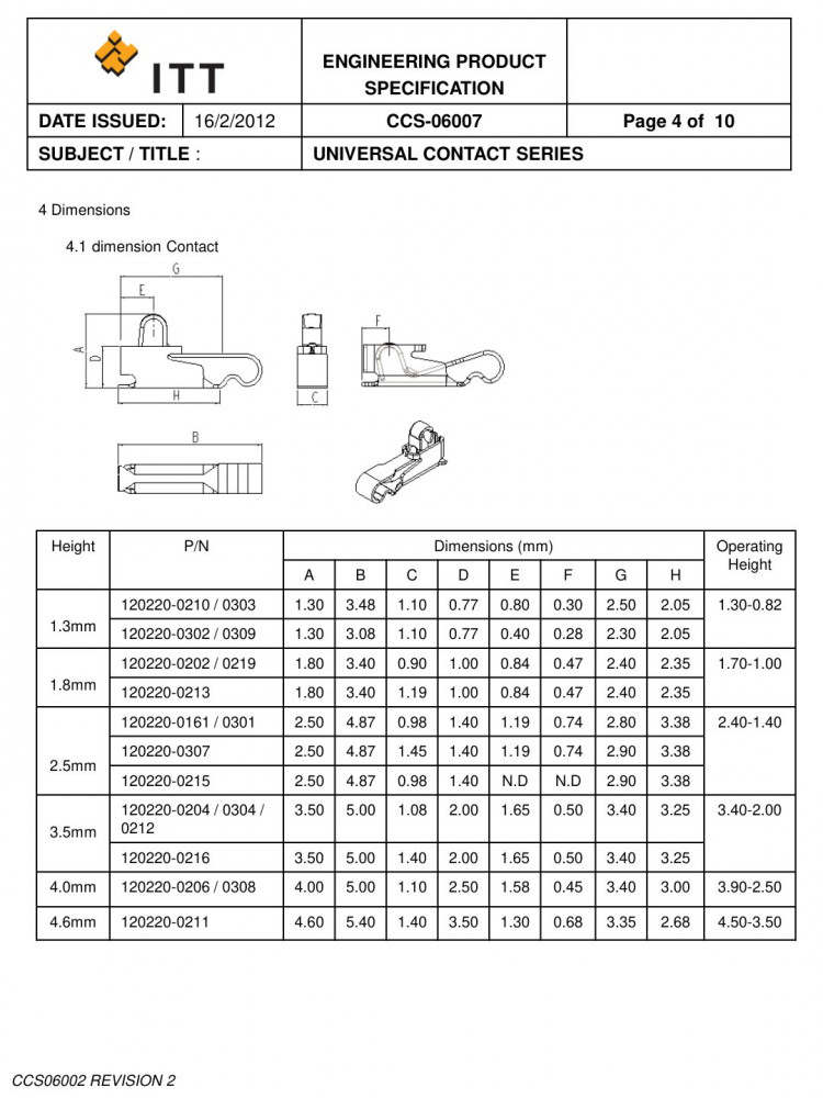 Universal Contact Series specification, page 4