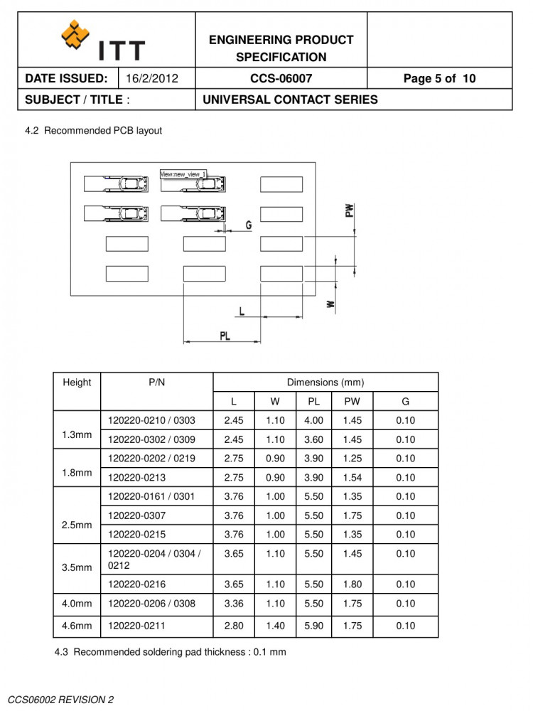 Universal Contact Series specification, page 5