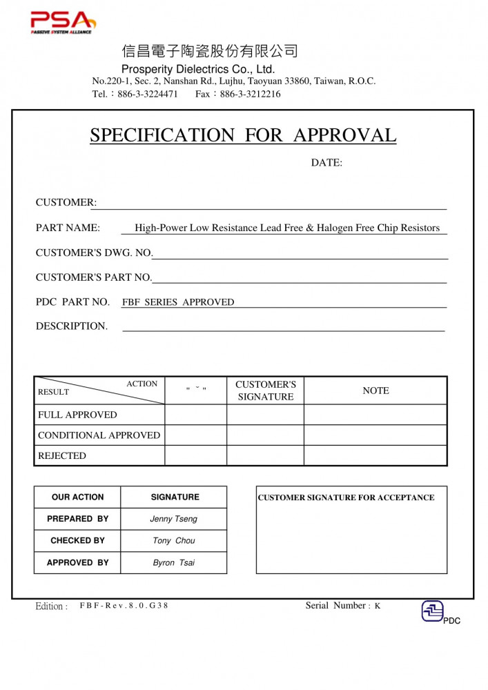 PSA FBF series datasheet page 1