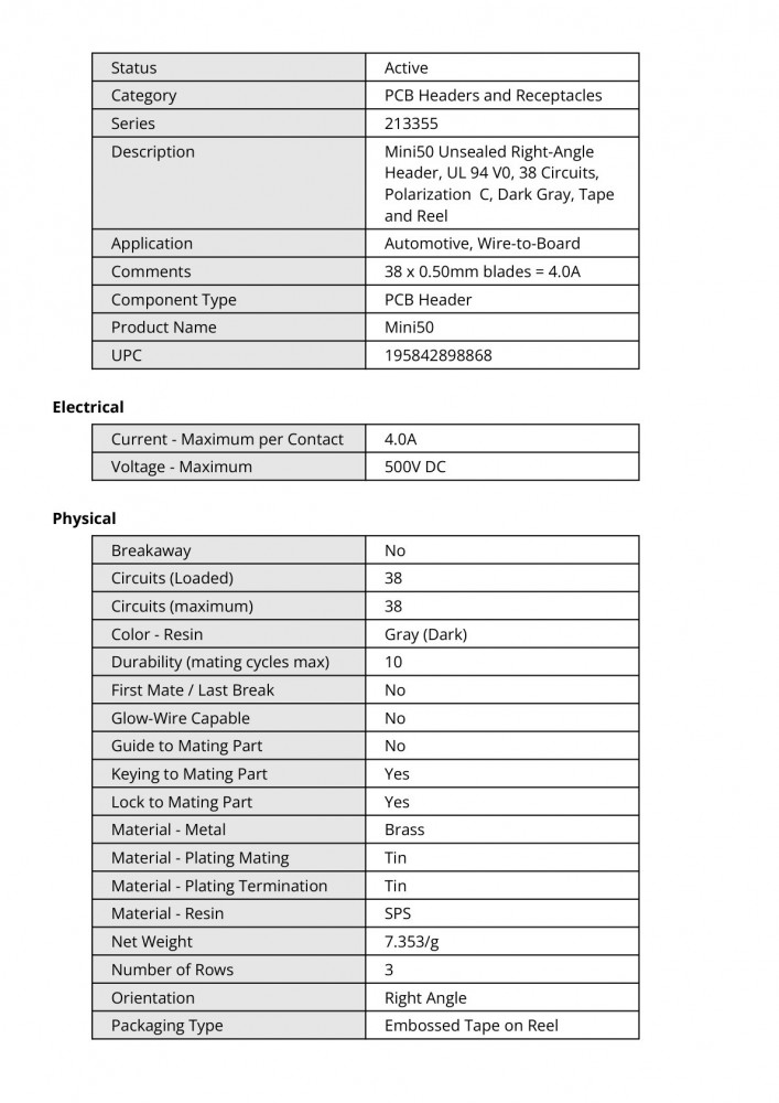Technical document image 2 for MOLEX 2133558385