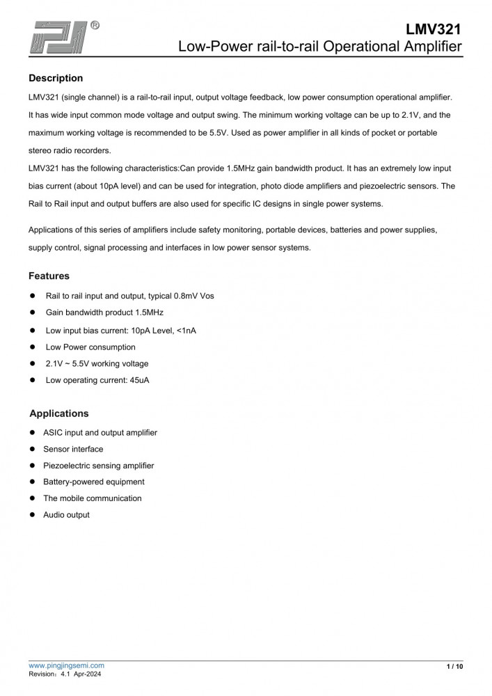 LMV321 technical document page 1