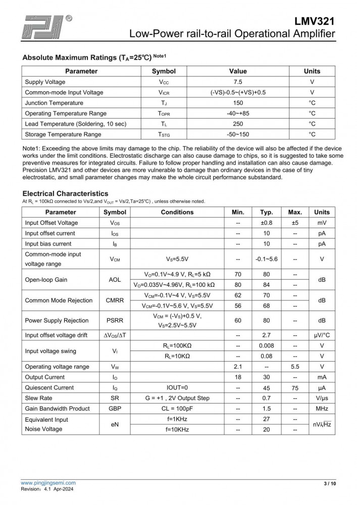 LMV321 technical document page 3