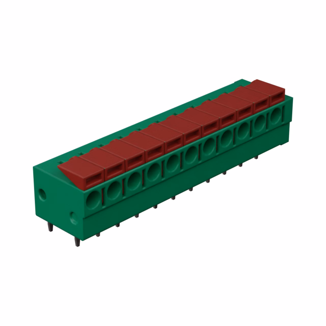 5.00mm Pitch, Eurostyle Fixed-Mount Push-Button Terminal Block, Horizontal, 10A, 22-14 AWG, Green, 11 Circuits for sale