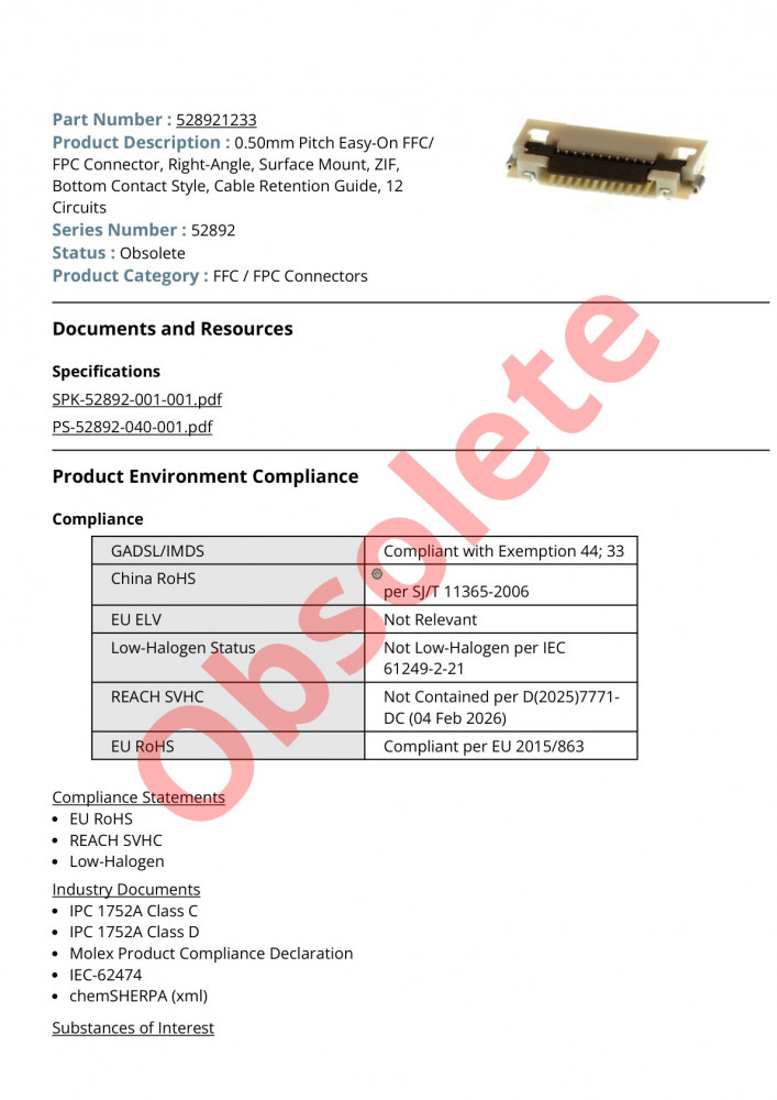 MOLEX 528921233 technical document page 1