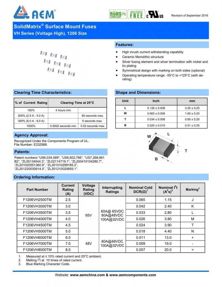 AEM SolidMatrix VH Series datasheet page 1