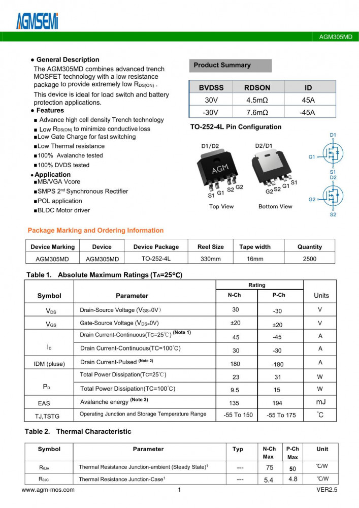 AGM305MD datasheet page 1