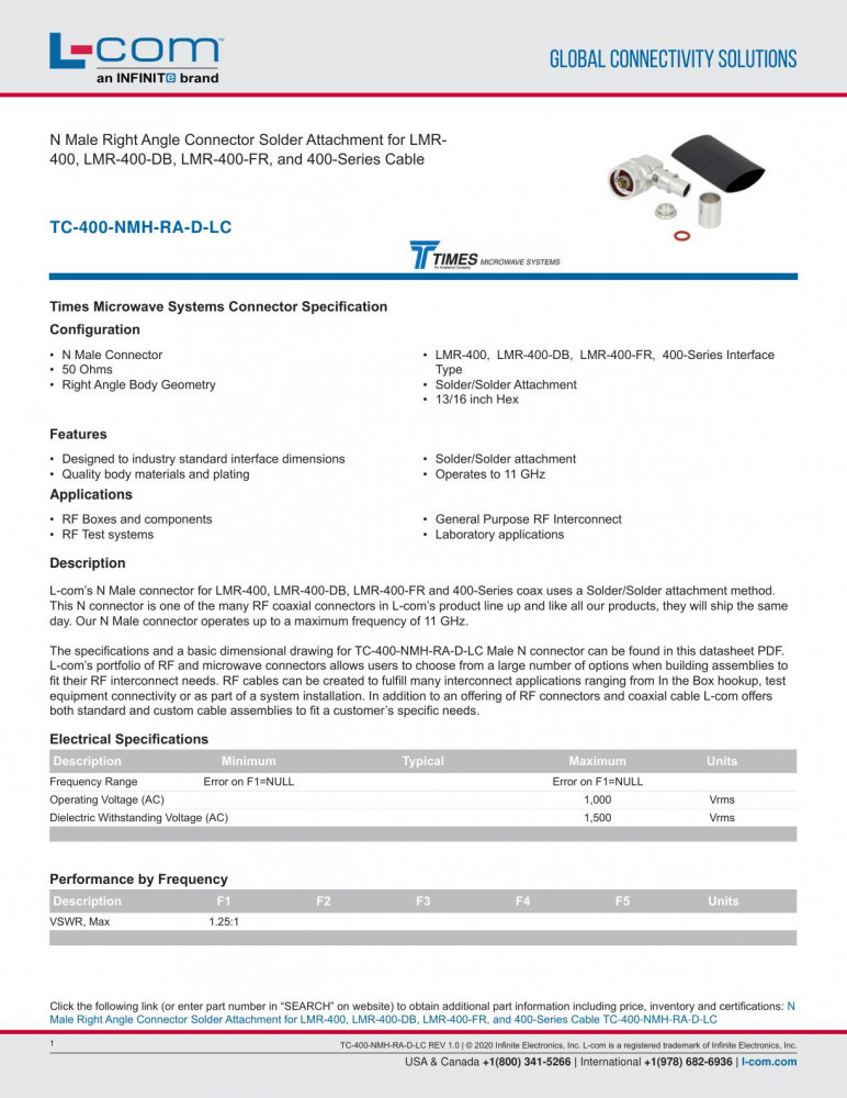 TC-400-NMH-RA-D-LC product specification page 1