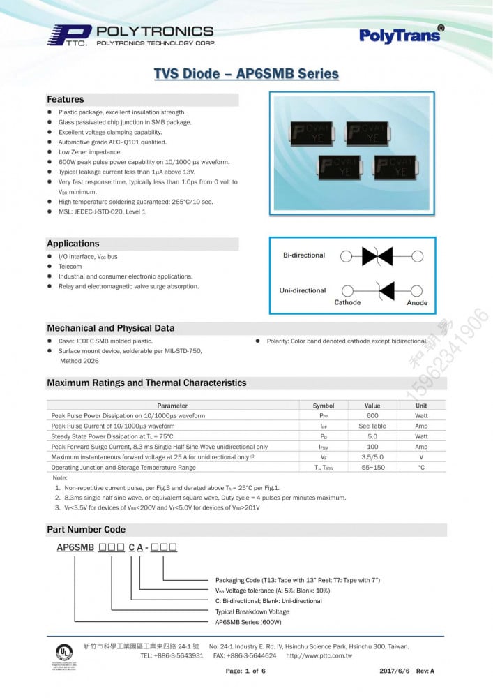 AP6SMB series datasheet page 1