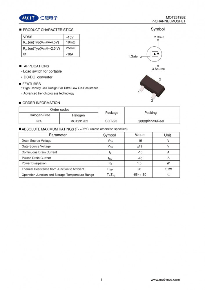 MOT2319B2 datasheet page 1