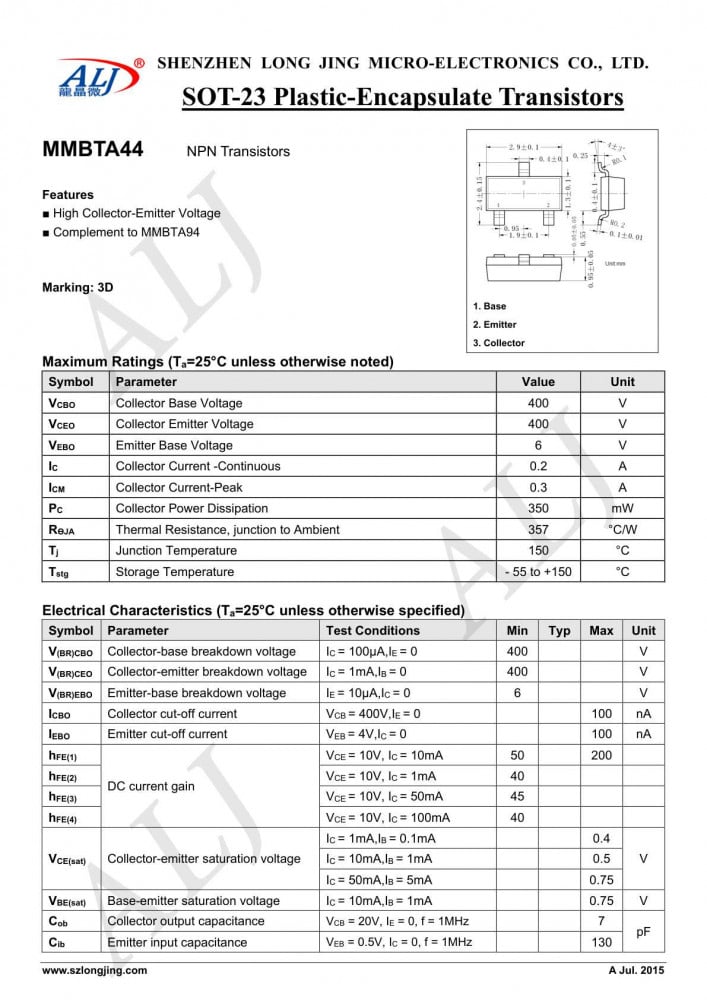 MMBTA44 datasheet page 1