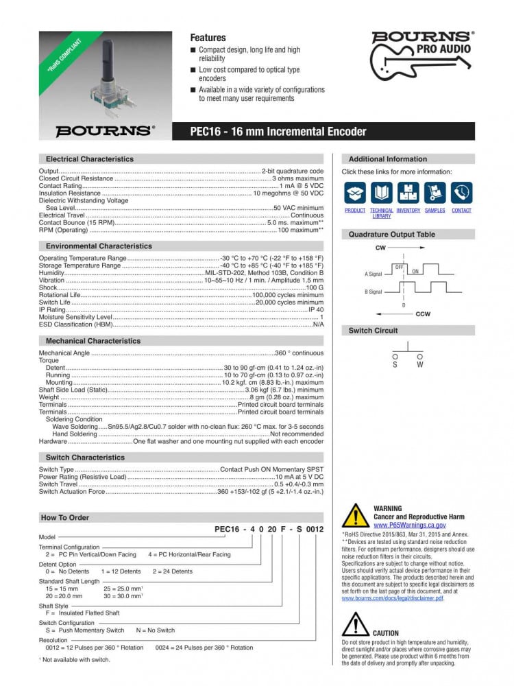 BOURNS PEC16 datasheet page 1