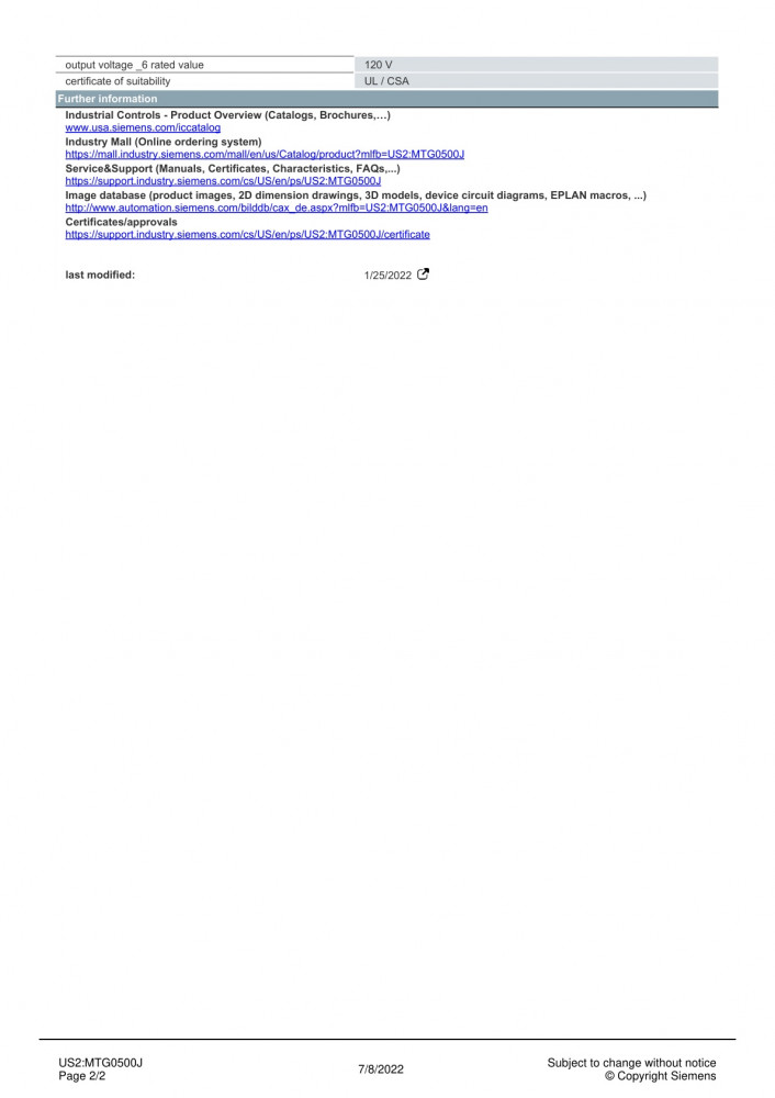 MTG0500J datasheet page 2