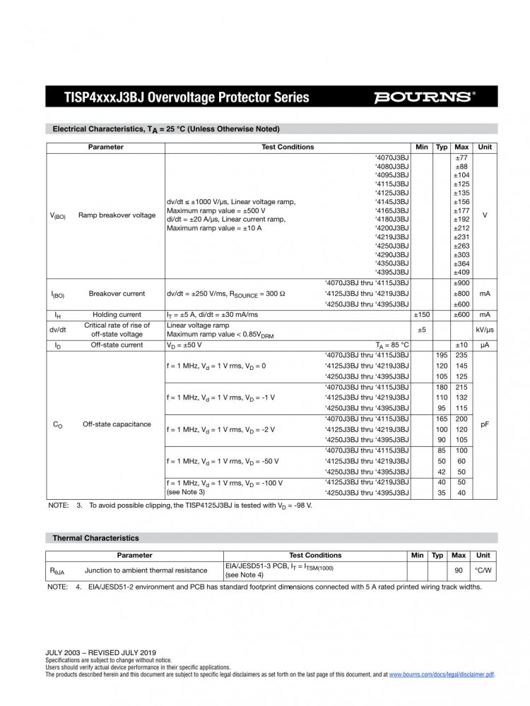 TISP4350J1BJR-S datasheet page 3