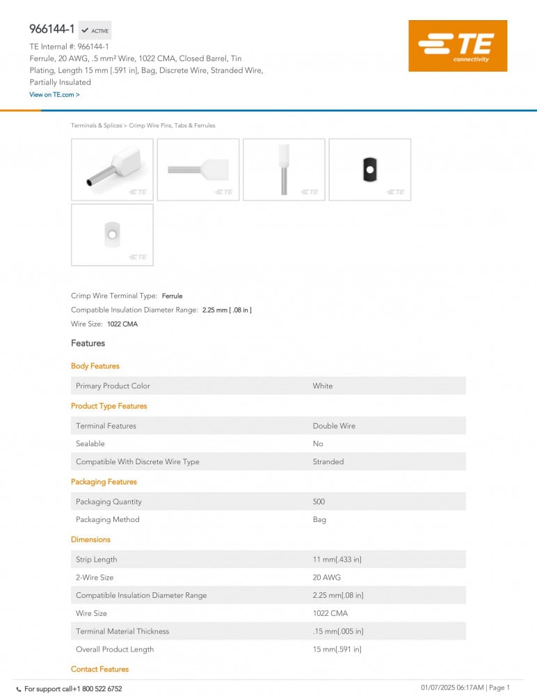 TE Connectivity 966144-1 document page 1