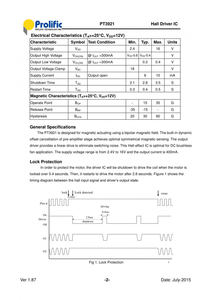 PT3921E2OBG7P1 technical document page 2